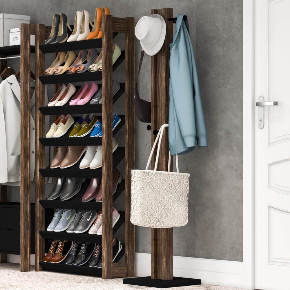 Sapateira Multiuso AZ1006 com 8 Prateleiras - Preto/Nogal | MadeiraMadeira