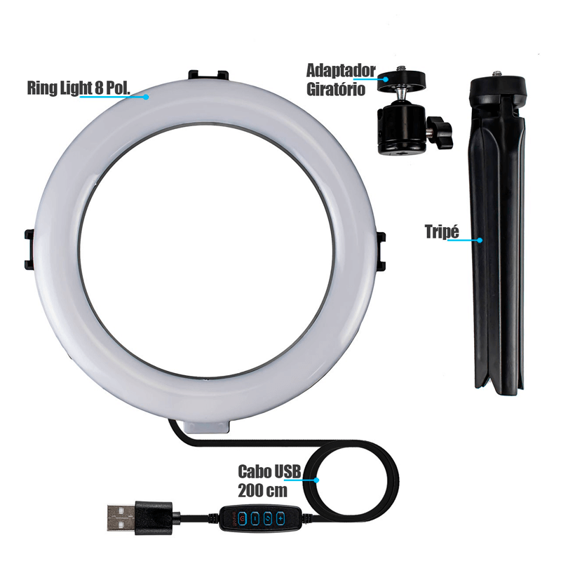 Iluminador LED Ring Light [8 Polegadas] | MadeiraMadeira