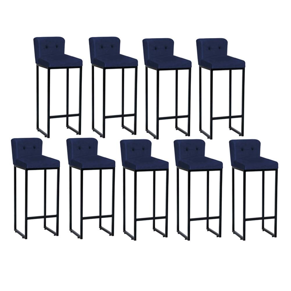 Kit 09 Banquetas Alta Loues Suede Azul Marinho Com Botão E Pé de Ferro ...