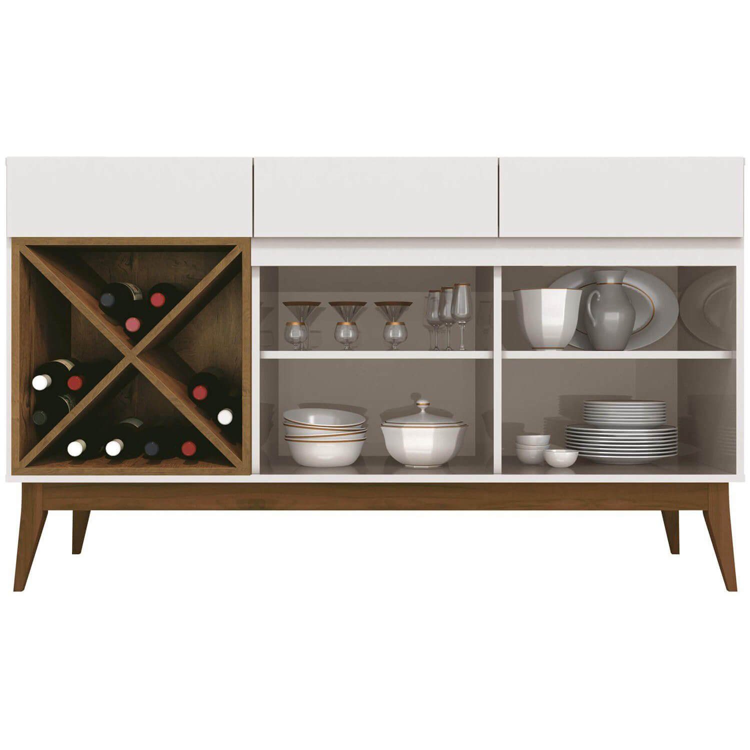 Buffet Aparador com Adega Chandon EDN Móveis Cor Off White com Naturale ...