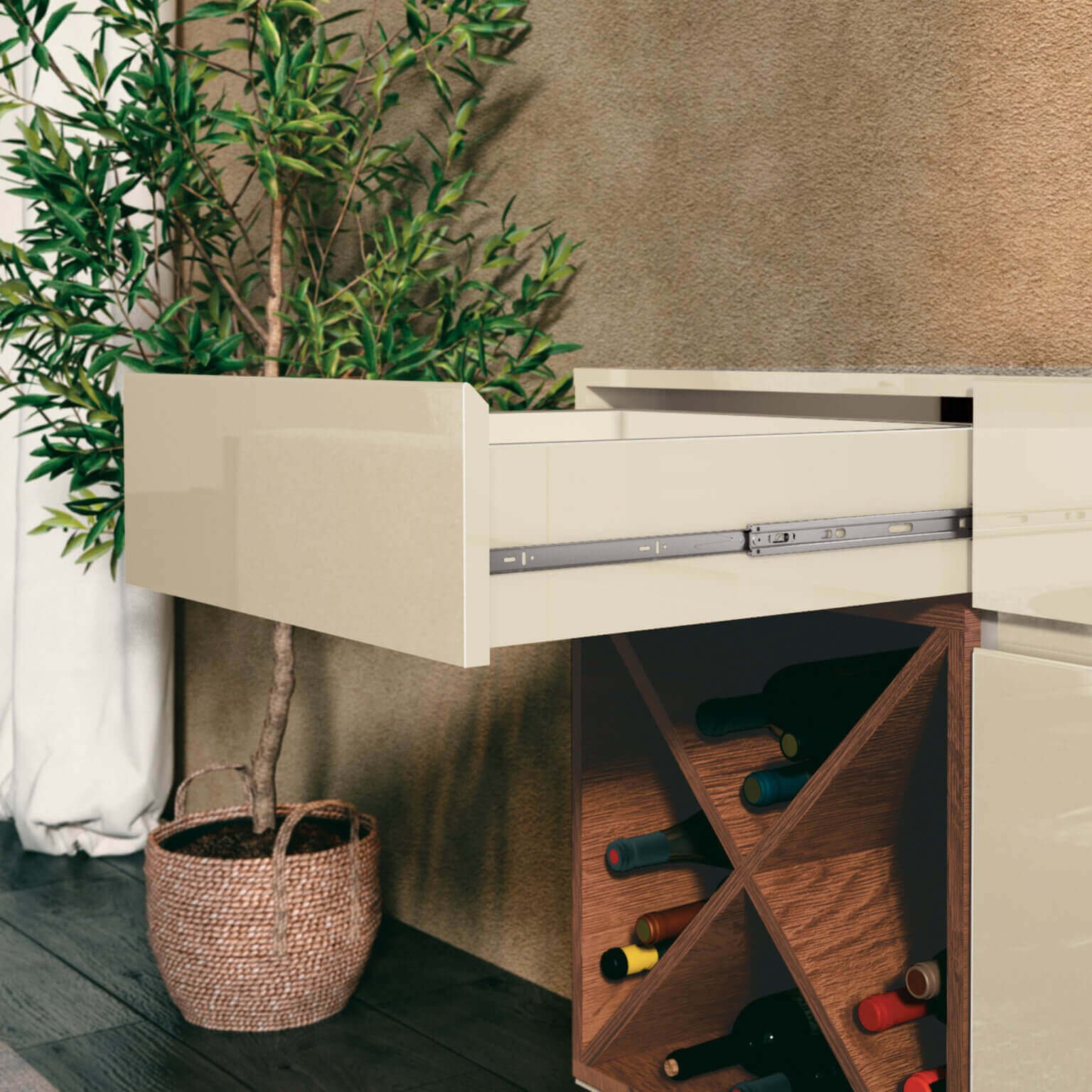 Buffet Aparador com Adega Chandon EDN Móveis Cor Off White com Naturale ...