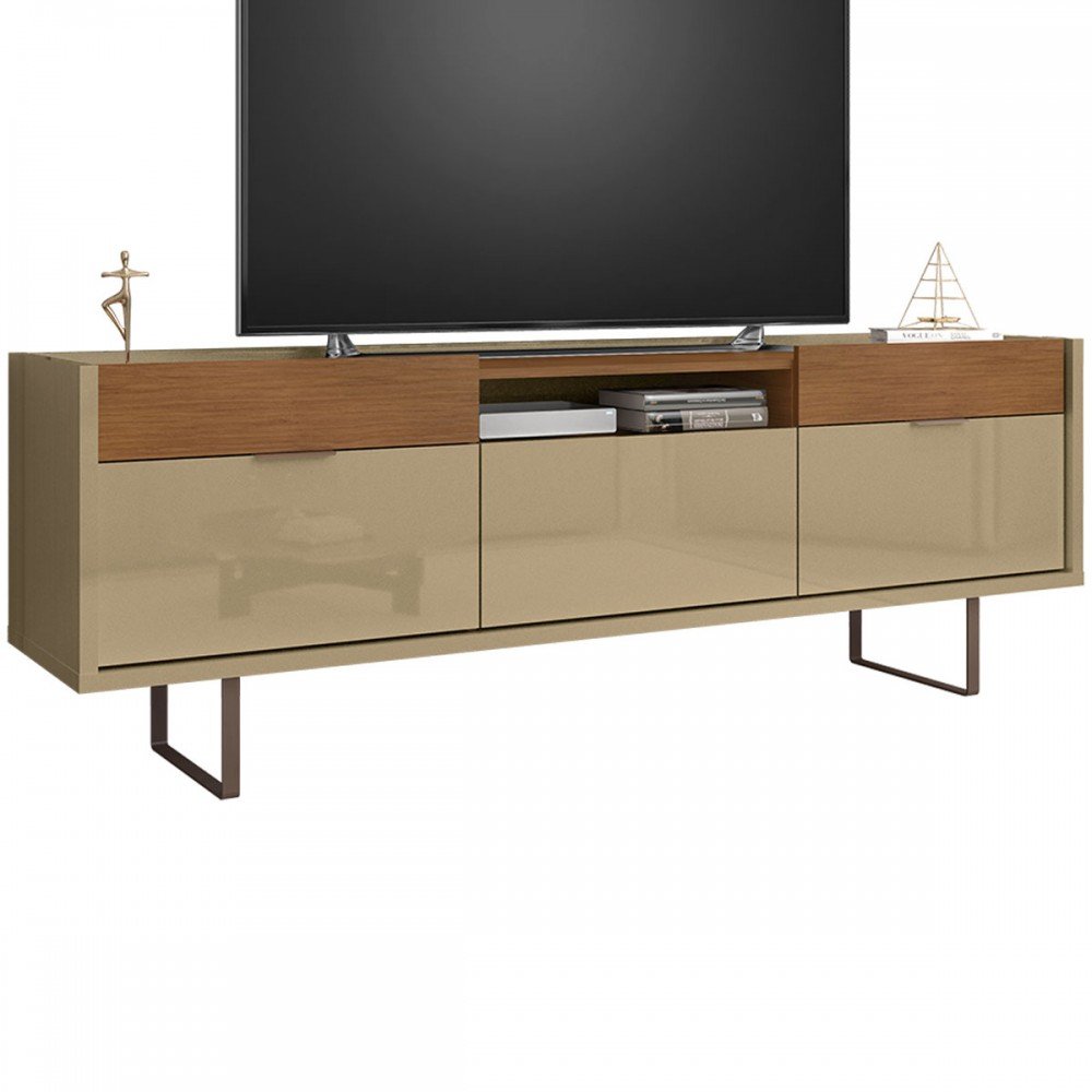 Rack para TV Até 60 Polegadas Berlim 3 Portas 2 Gavetas Champagne/Cedro ...