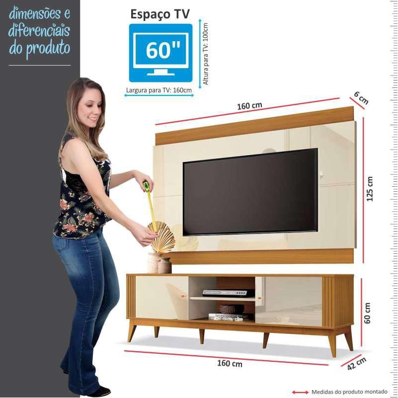 Rack Com Painel Legacy 1.6 Para TV 60 Polegadas EDN Off White/Cedro | MadeiraMadeira