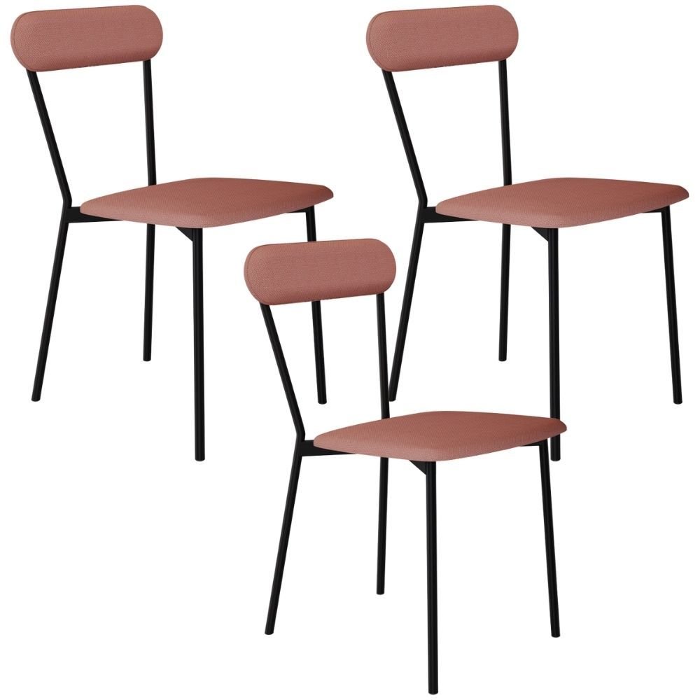 Kit 03 Cadeiras Estofada para Sala de Jantar Liora Preto C01 Linho Rosê ...