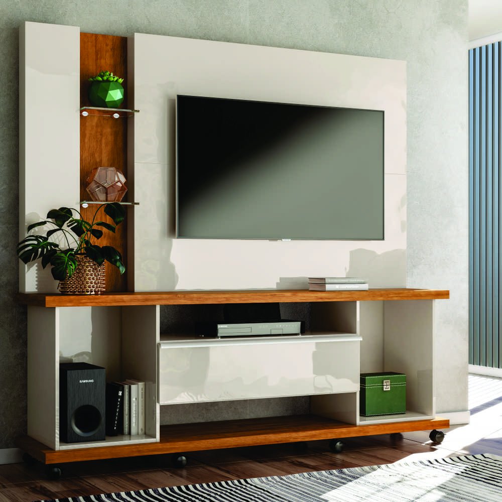 Home Theater Onix para TV até 55 Polegadas Off White/Amêndoa Mobycasa ...
