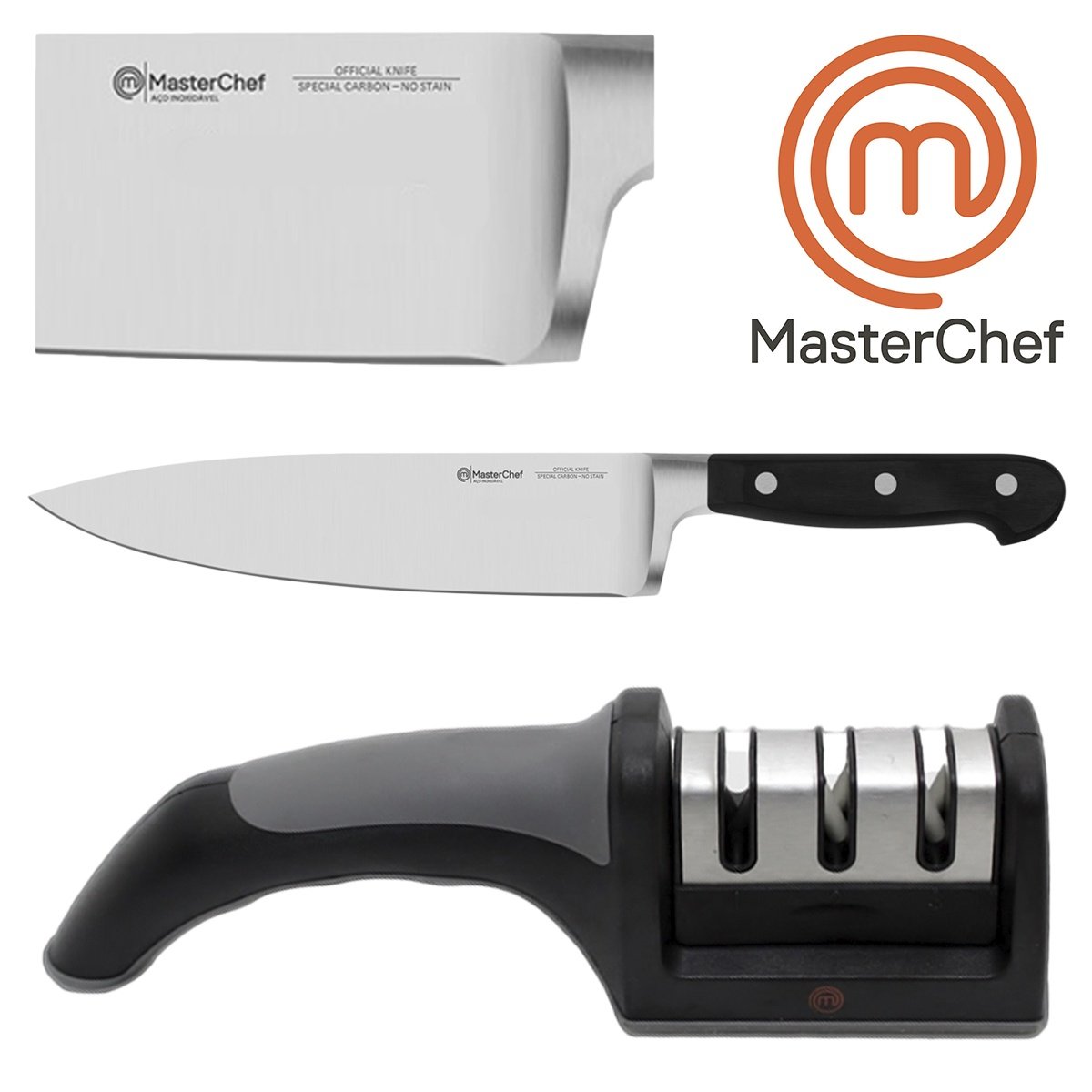 Faca Do Chef 6 Profissional Line+Afiador 3 Faces MasterChef ...