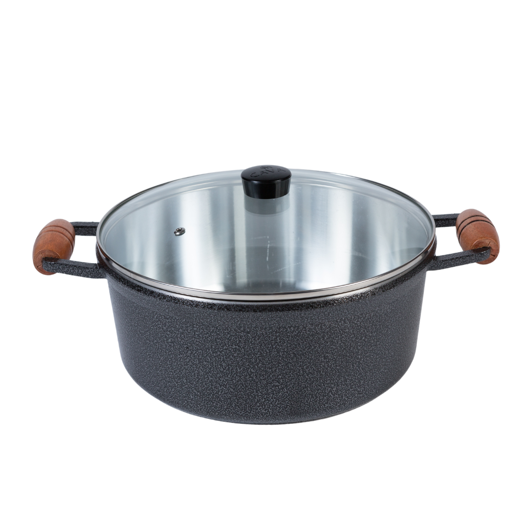 Panela Grande Cava 28cm Aluminio Fundido Alça Madeira Tampa de Vidro ...