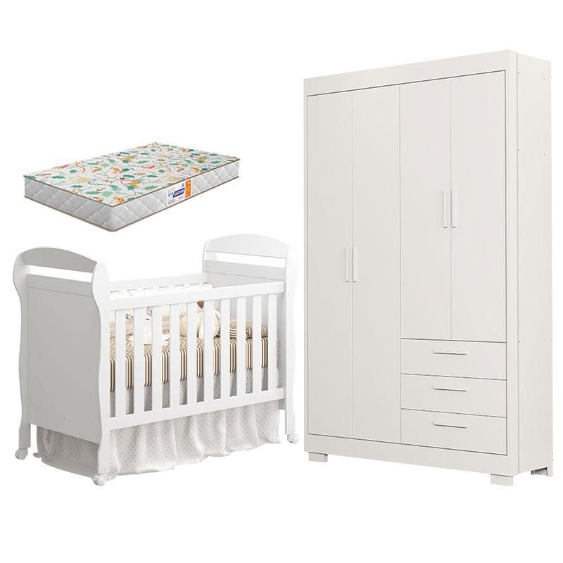 Berço Americano Danny e Guarda Roupa Infantil Zaki Branco Acetinado com ...