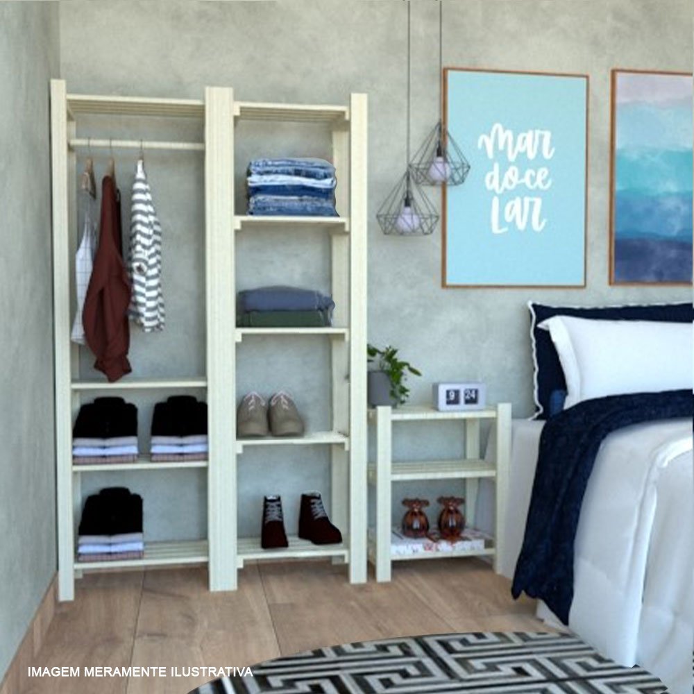 Conjunto Estante 47cm + Estante com Arara de Roupa 53cm + Sapateira ...