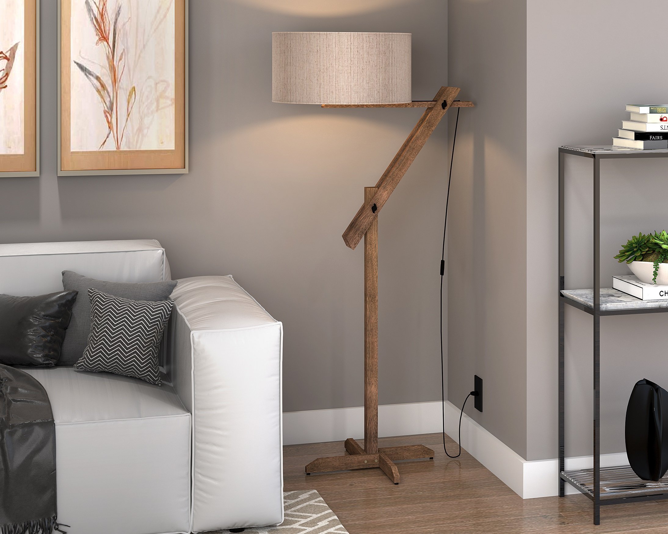 Abajur de Chão Elegance Articulado para Sala Cúpula Palha | MadeiraMadeira