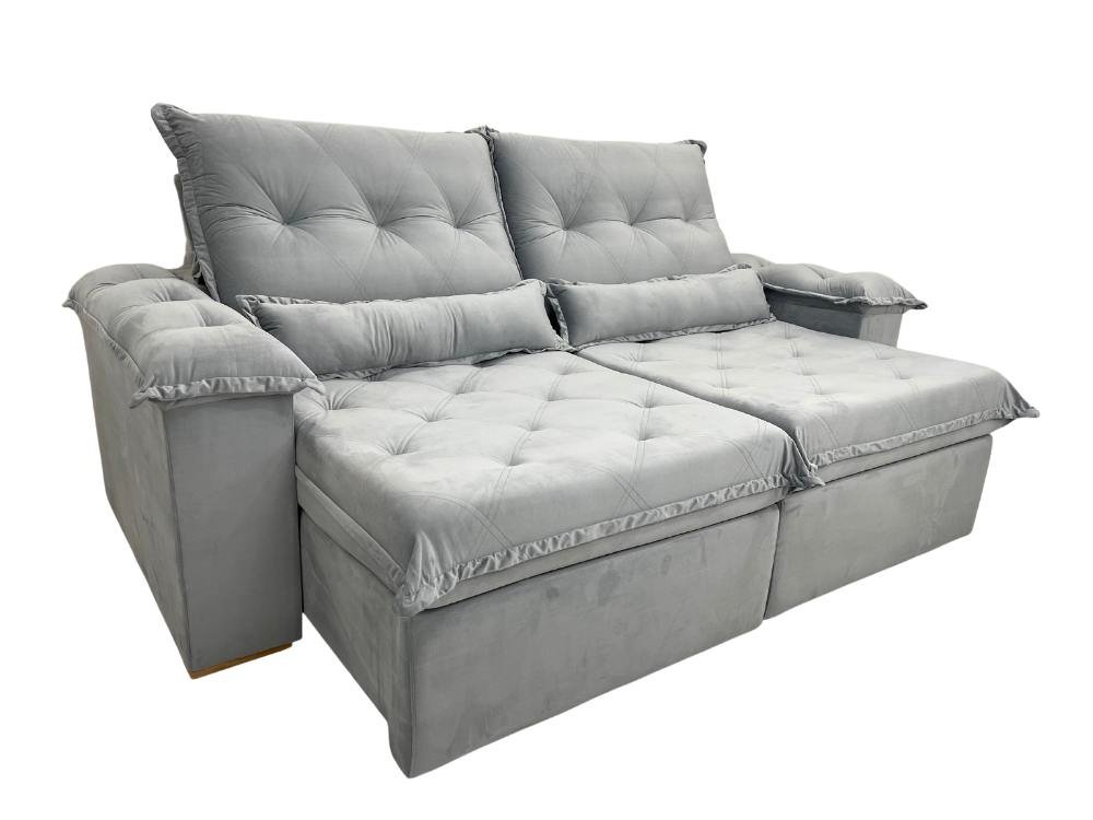 Sofá Retrátil Reclinável 5 Lugares 2.50m Valência - Prata Veludo ...