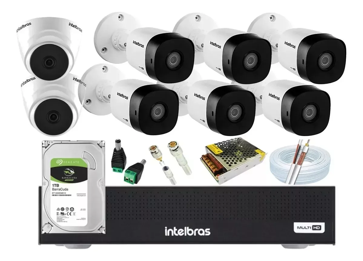 Kit 8 Cameras Intelbras 1120, Dvr 8 Canais 1008c, Hd 1 Tera ...