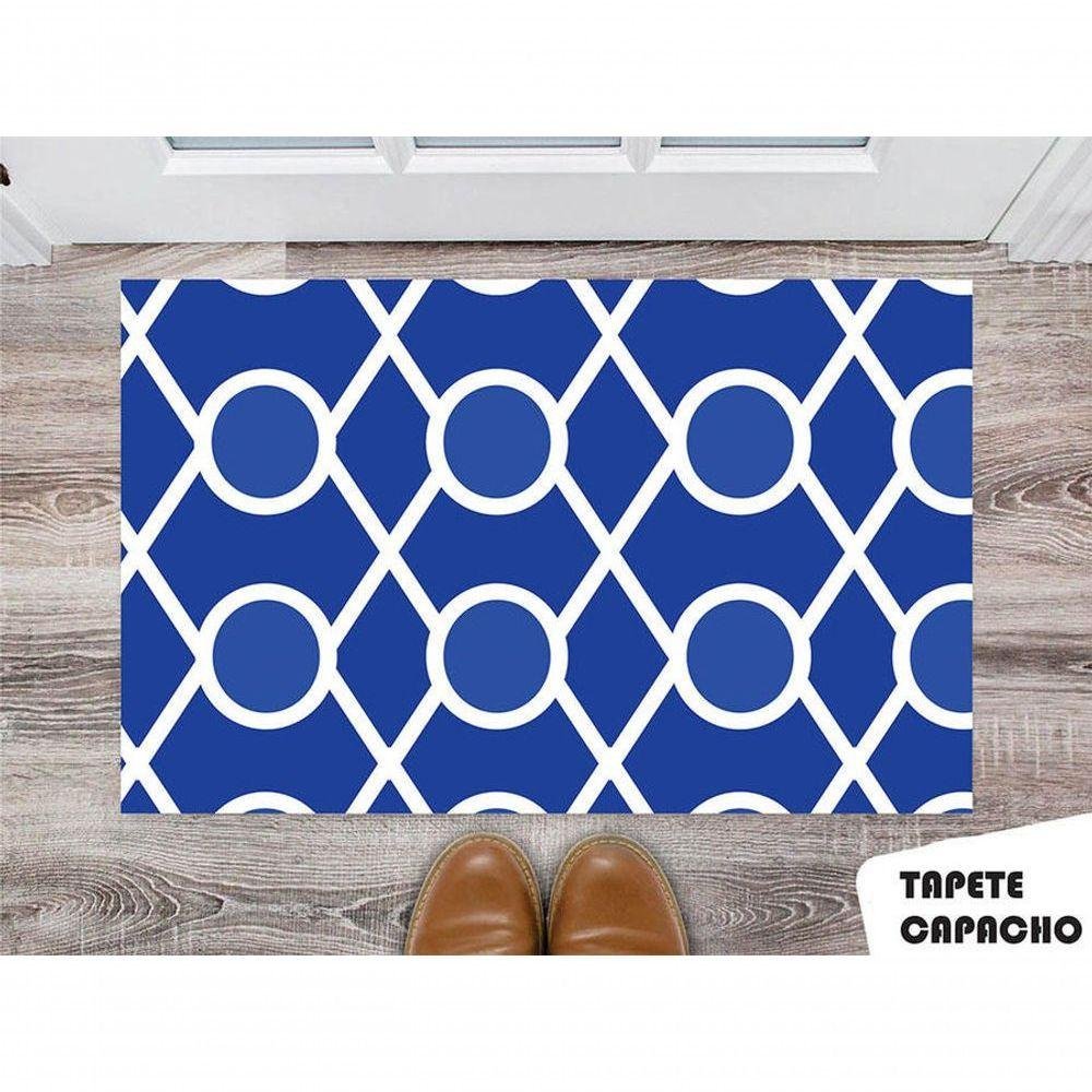 Tapete Capacho Fundo Azul Com Detalhes Brancos | MadeiraMadeira