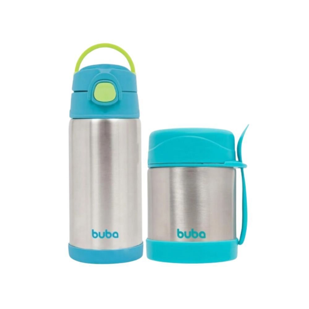 Kit Pote Termico + Garrafa Termica Inox Azul - Buba | MadeiraMadeira