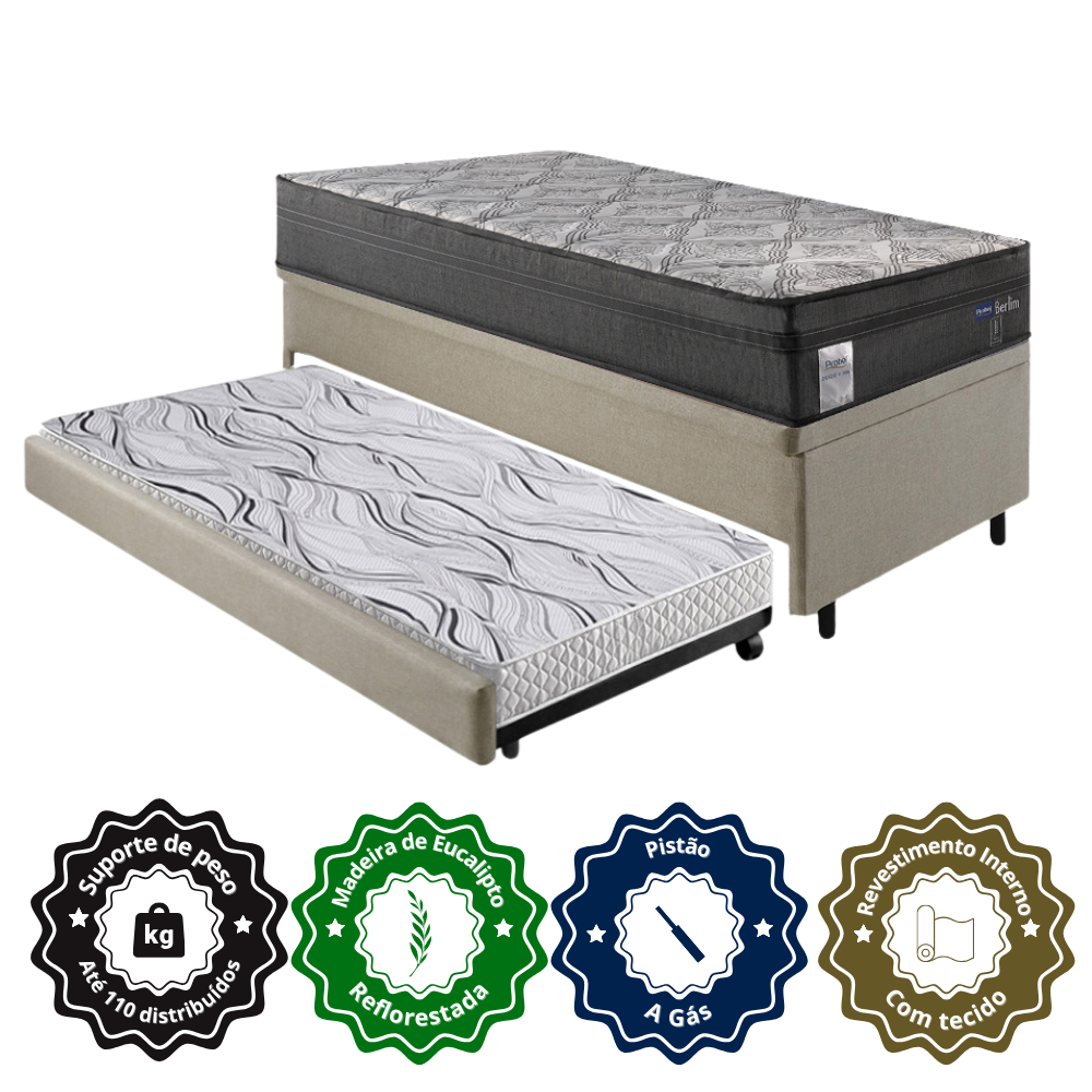 Bicama Box Baú Solteiro com Colchão Molas Ensacadas Berlim Preto Probel ...