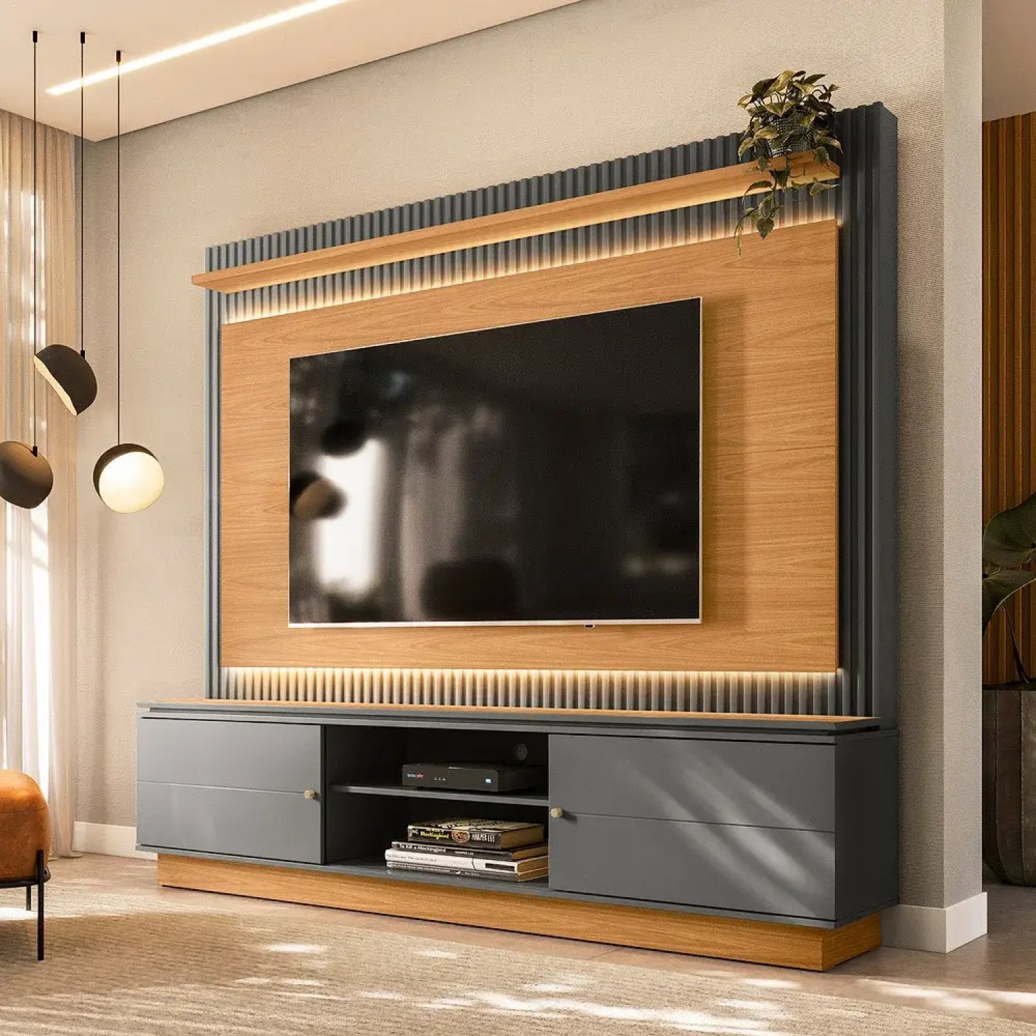 Estante Home para TV até 75 Polegadas com LED 2 Portas Guararapes Linea Brasil | MadeiraMadeira