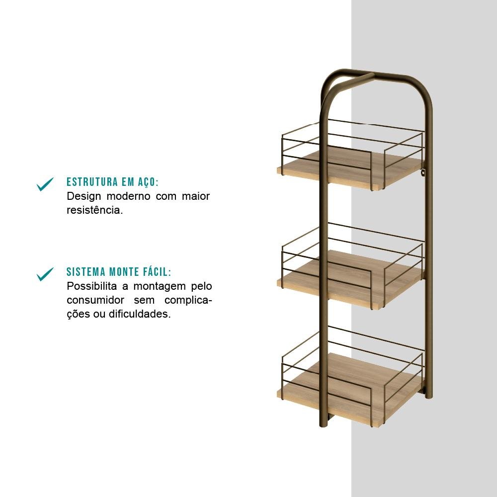 Estante Baixa Cozinha 3 Prateleiras Madeirado Tubos Ouro Velho Carraro ...