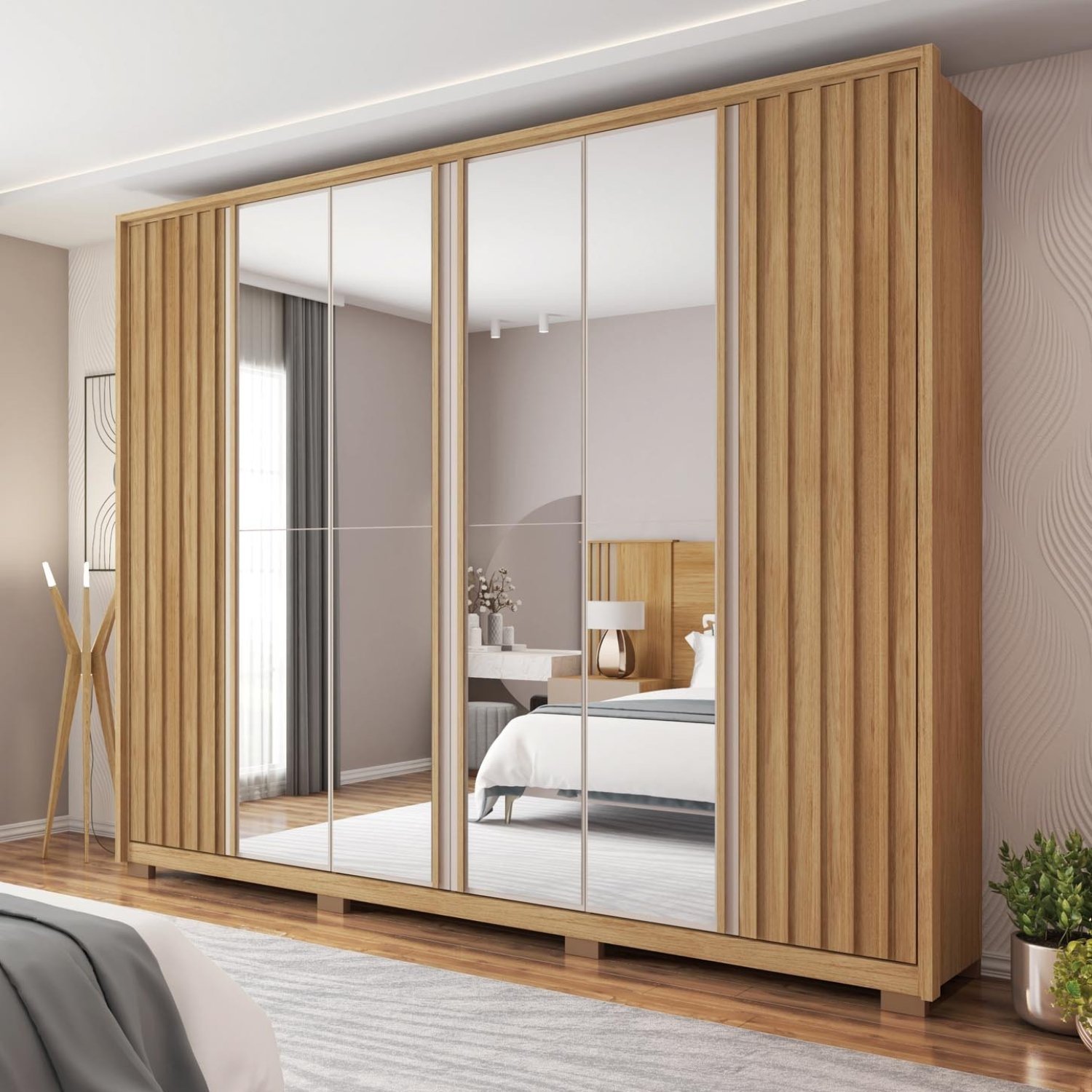 Guarda Roupa Casal Suburban Ripado com Espelho 6 Portas 4 Gavetas e Pés ...