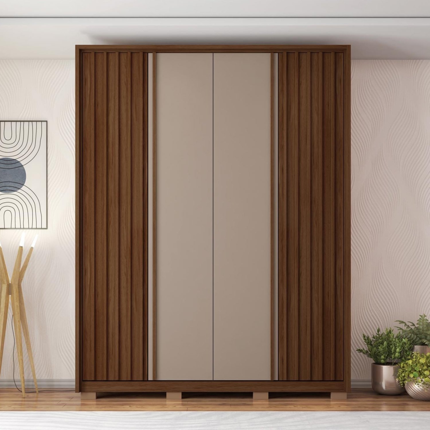 Guarda Roupa Solteiro Ripado 4 Portas 3 Gavetas com Pé Suburban ...