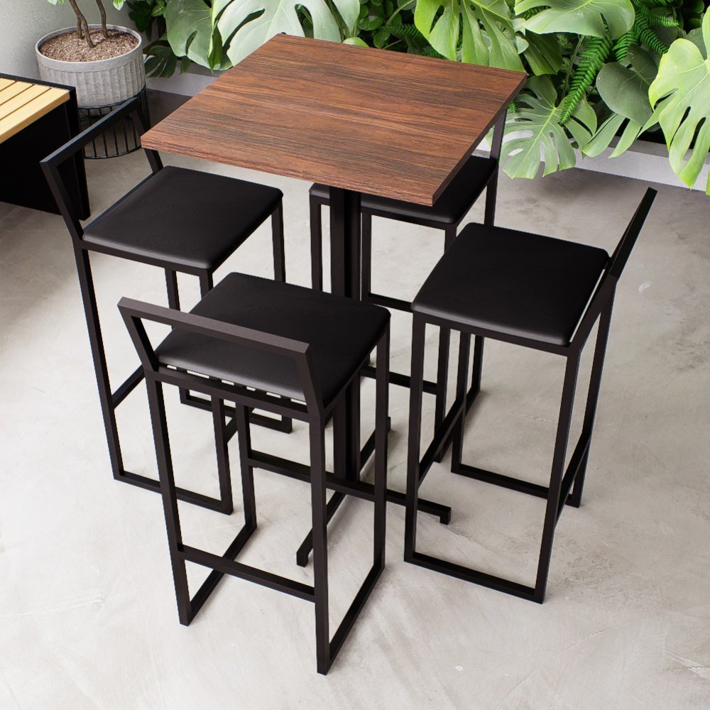 Conjunto Mesa Alta Bar Bistrô Quadrada Imbuia 4 Banquetas Confort ...