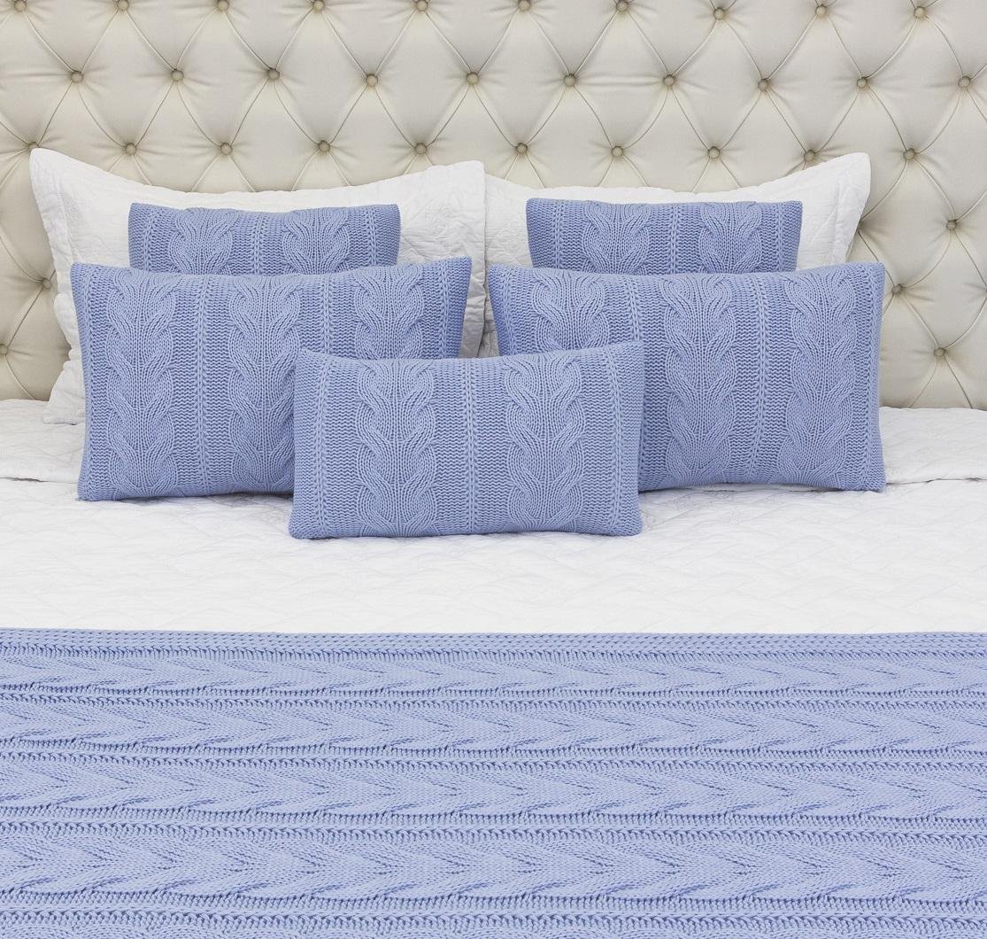 Kit Manta Sofá Cama Casal + 2 Capas 50X30 Viena Azul | MadeiraMadeira