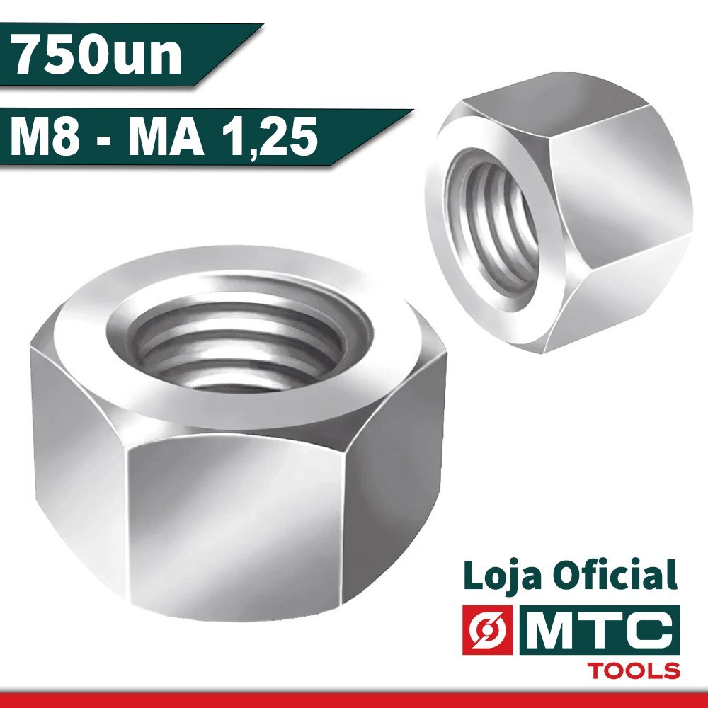 Porca Sextavada M8 MA-1,25 CL8 ALT 6,4mm Geomet B - 750un | MadeiraMadeira