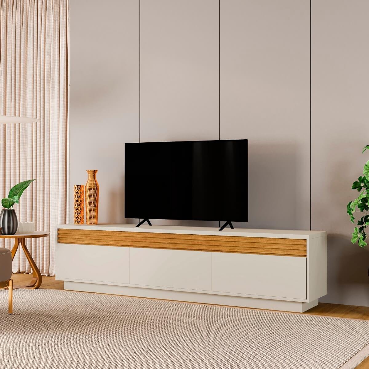 Rack para TV 75'' 3 Portas Básculas Sevilha:Naturalle/Off White ...