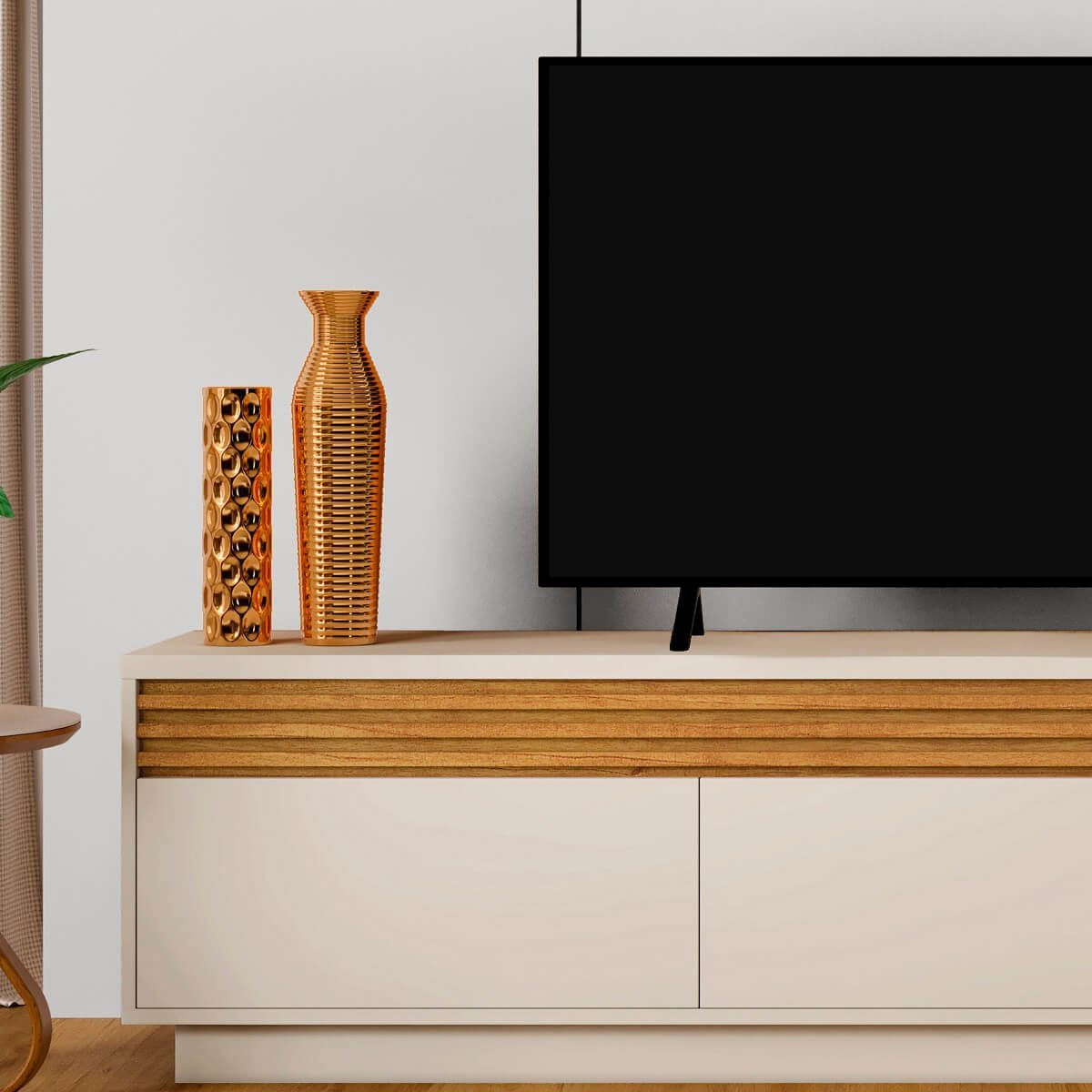 Rack para TV 75'' 3 Portas Básculas Sevilha:Naturalle/Off White ...