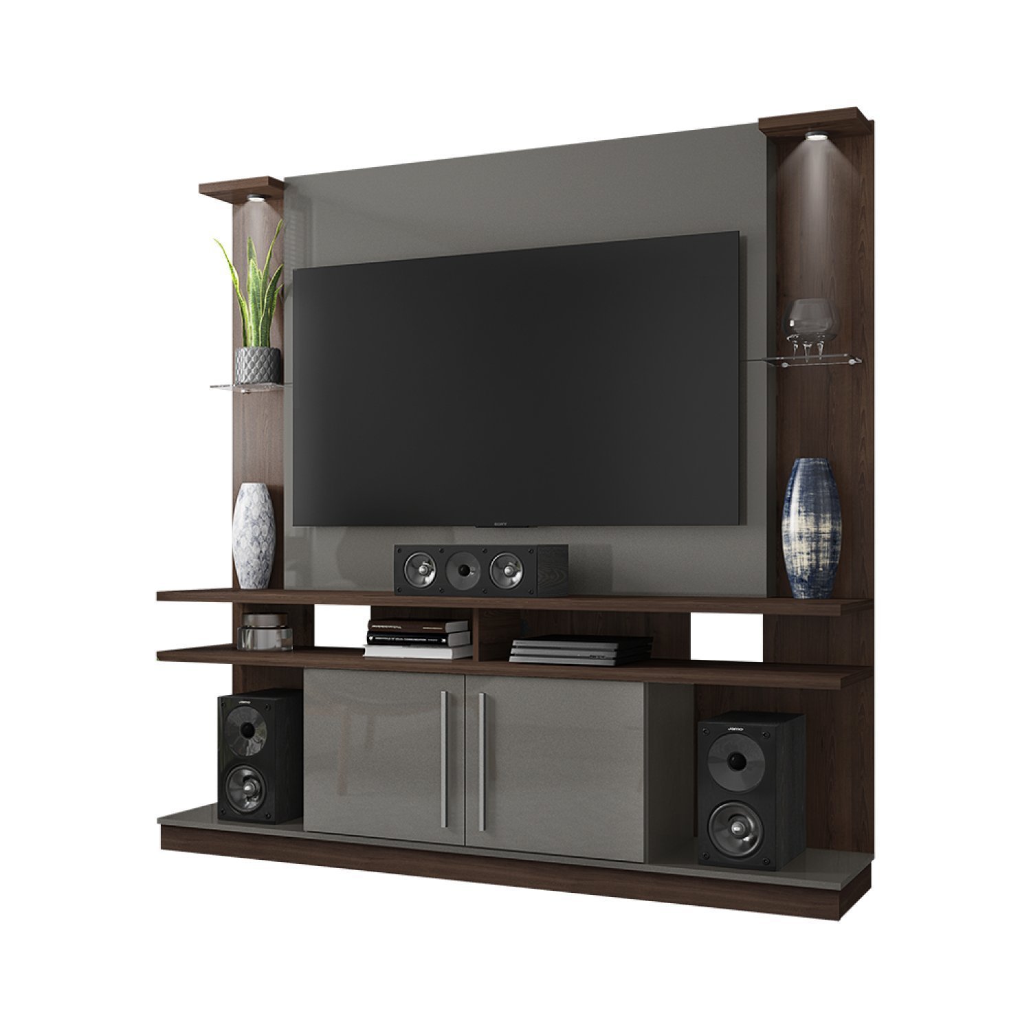 Estante Home para TV até 60 Polegadas com LED e Prateleiras de Vidro ...