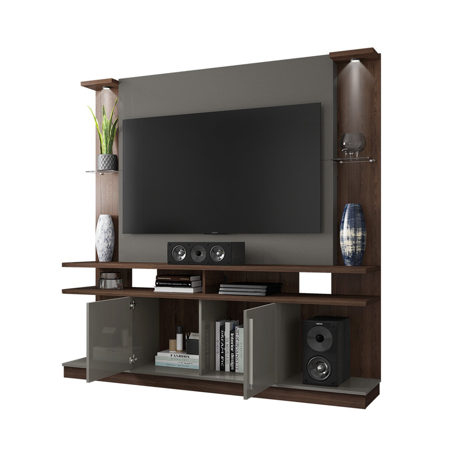 Estante Home para TV até 60 Polegadas com LED e Prateleiras de Vidro ...