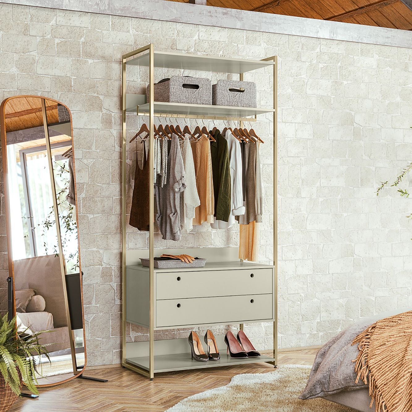 Modulo Closet Industrial com Cabideiro 2 Gavetas 89cm - Estrutura ...