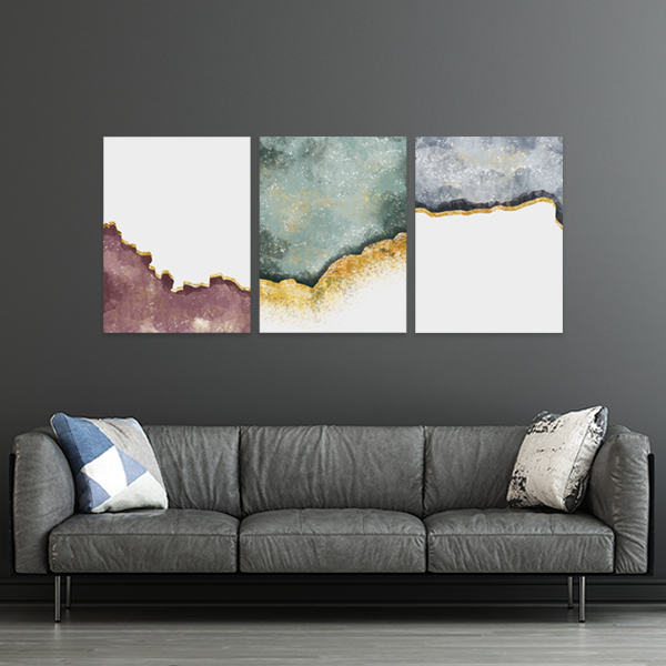 Quadro decorativo canvas Abstrato Trio Minimalista Kit com 3 quadros ...