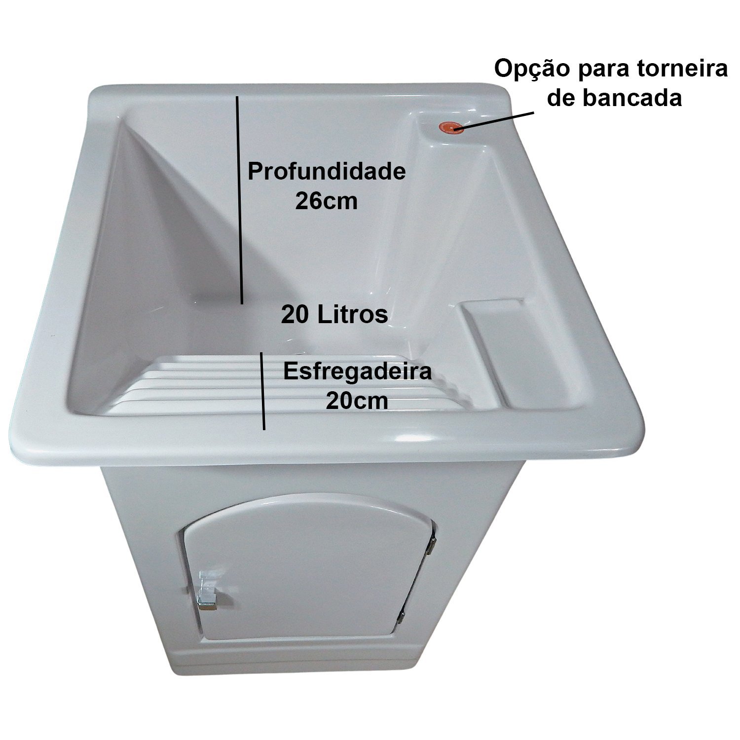 Tanque De Lavar Roupas Pequeno 20L Fibra Torneira De Bancada Cor:Branco ...
