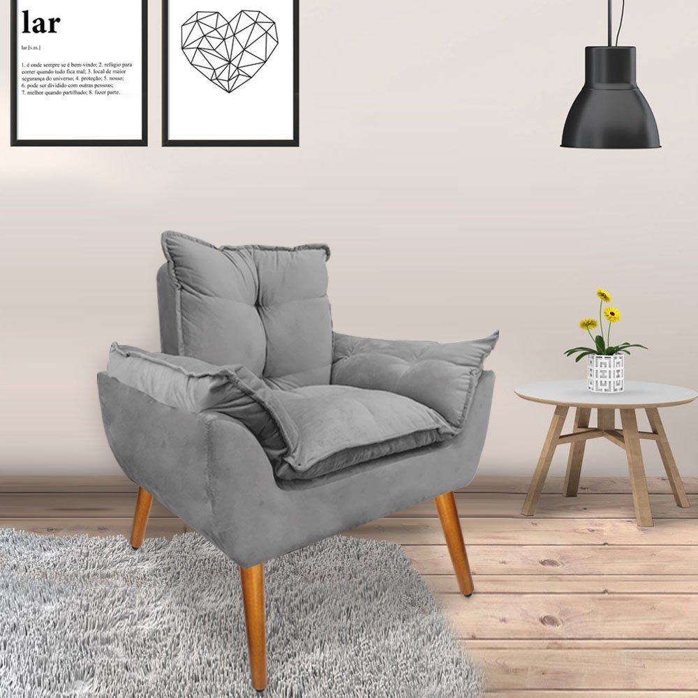 Poltrona Para Sala De Estar - Cinza Suede | MadeiraMadeira