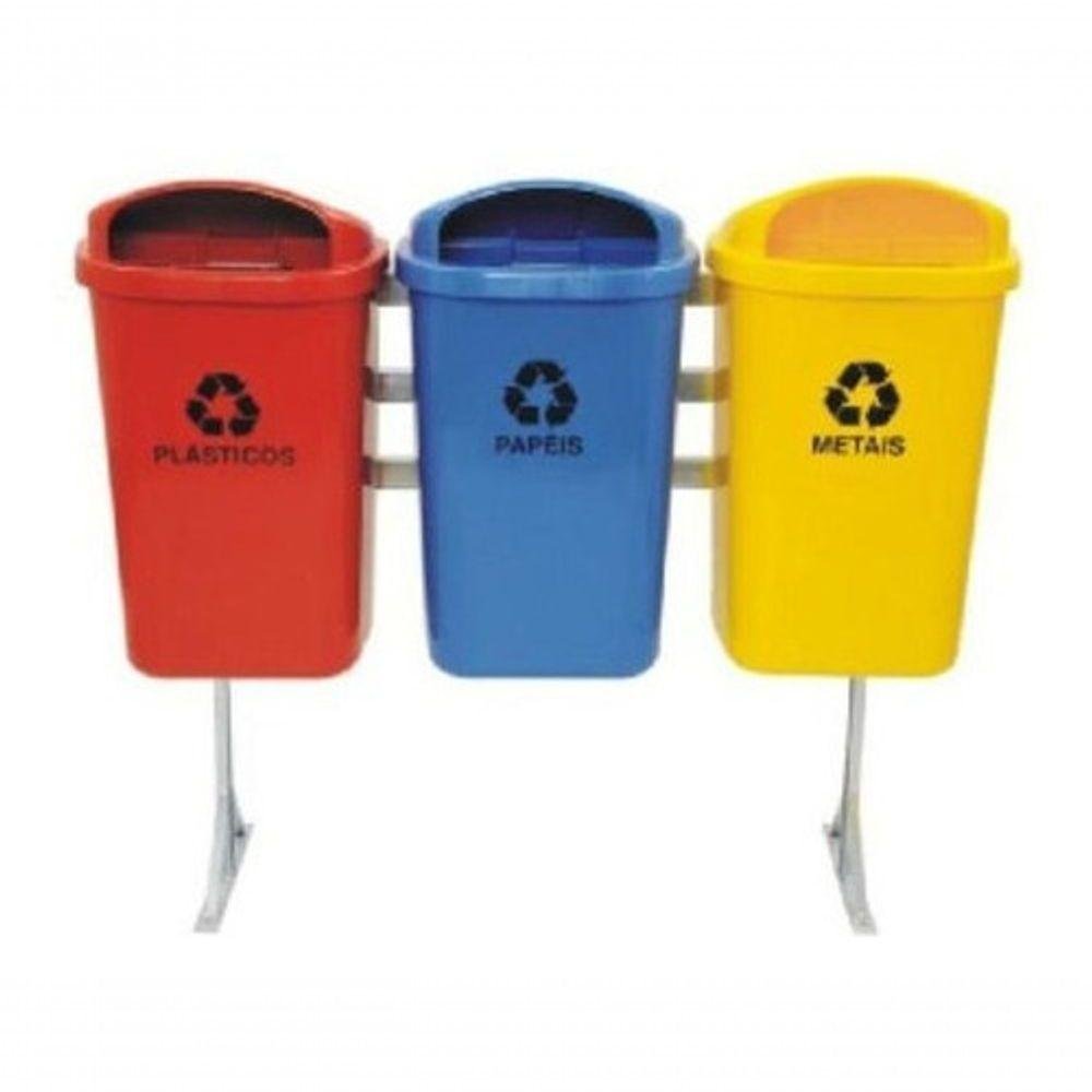 Conjunto de 03 Lixeiras para Coleta Seletiva 40 Litros Jsn | MadeiraMadeira