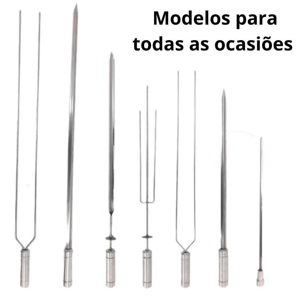 Kit 5 Espeto Inox 40cm Cabo Revestido Alumínio Churrasco | MadeiraMadeira