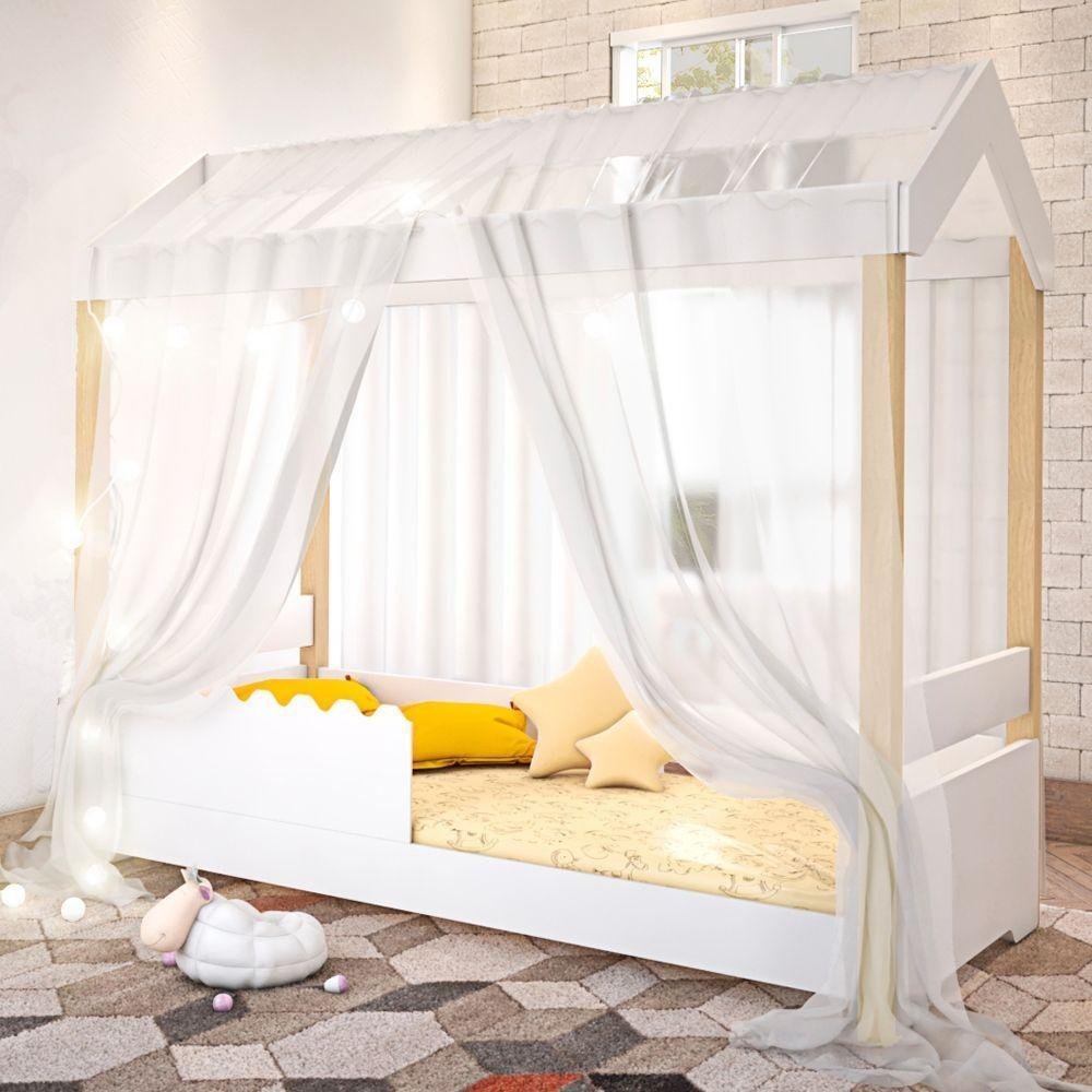 Cama De Solteiro Poppy Branco Voal Branco Com Colchão E Led ...