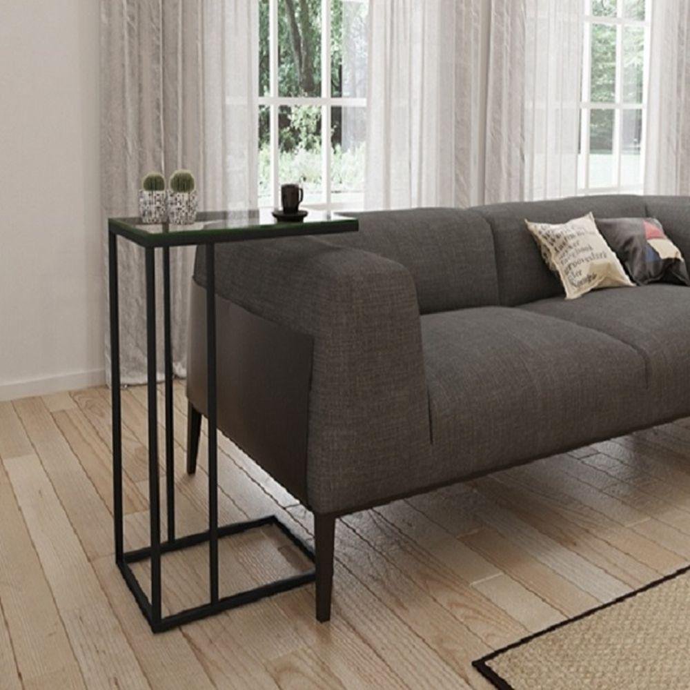 Mesa Lateral Encaixe Elena Preto E Tampo De Vidro 1 | MadeiraMadeira