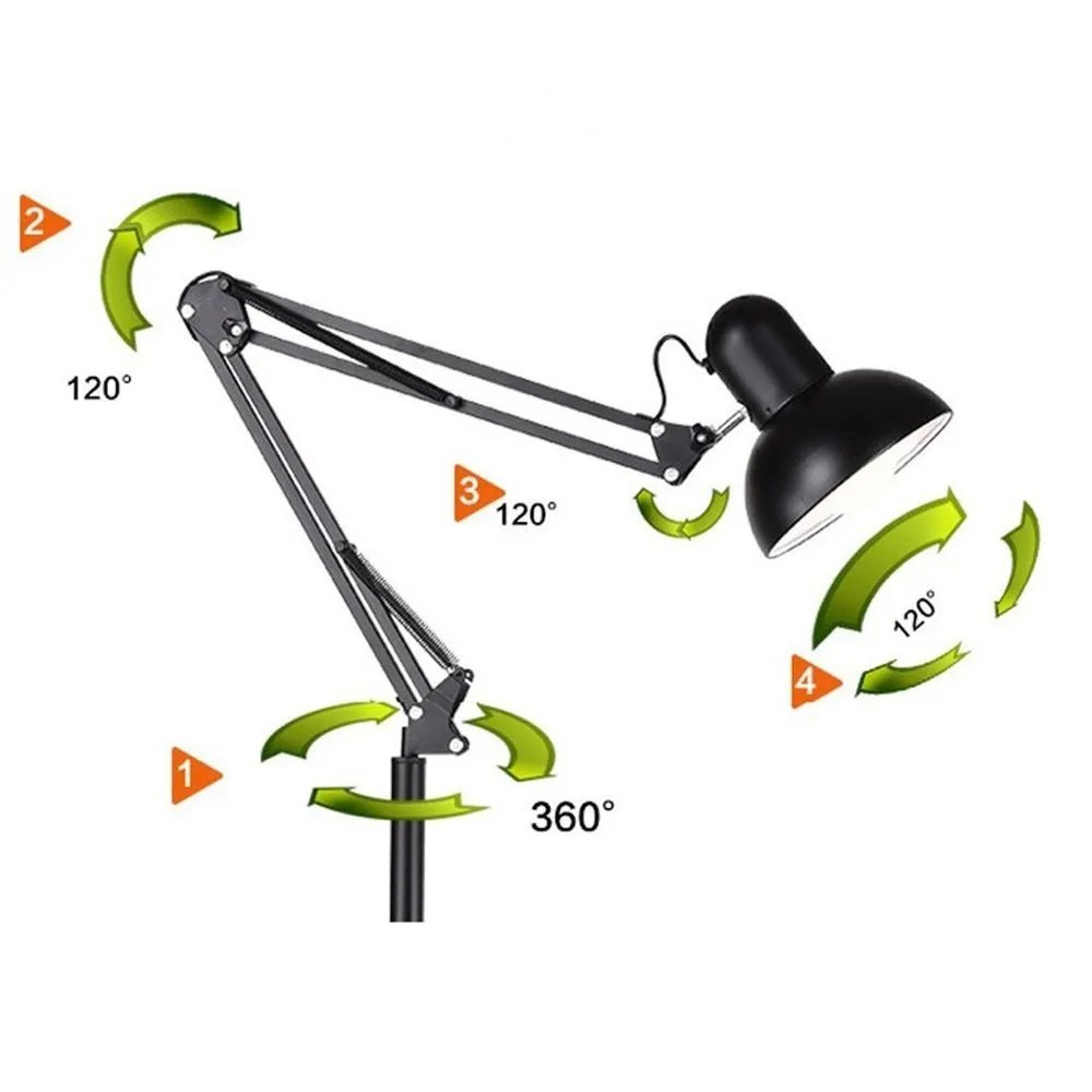 Luminaria Abajur Flexivel Articulada Chao 1m 90cm Metal Pedestal Lustre ...