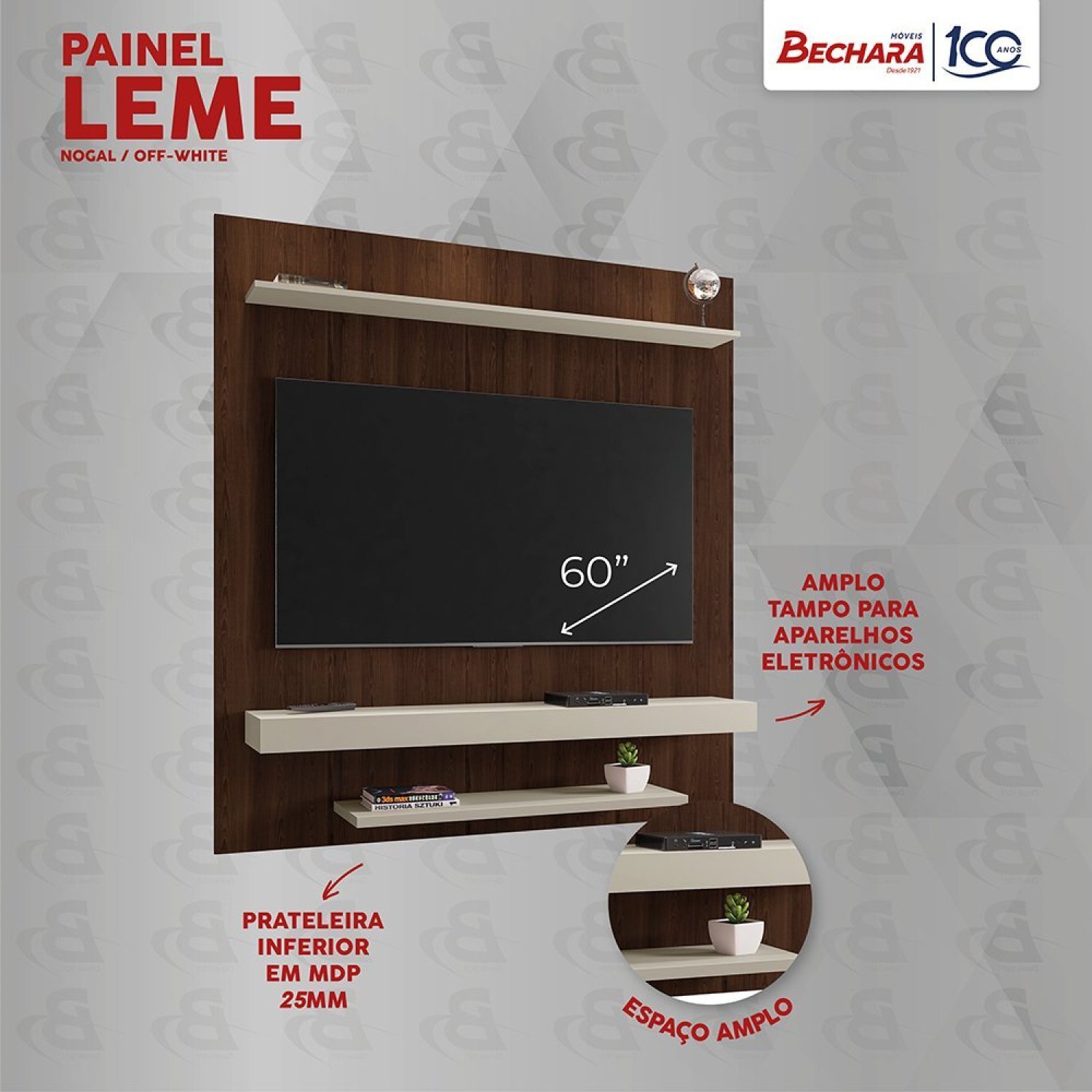 Painel para TV Até 60 Polegadas 2 Prateleiras Leme Móveis Bechara ...