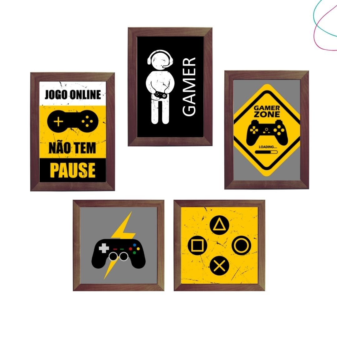 Kit 5 Quadros Decorativos Gamer Vídeo Game:Branca | MadeiraMadeira