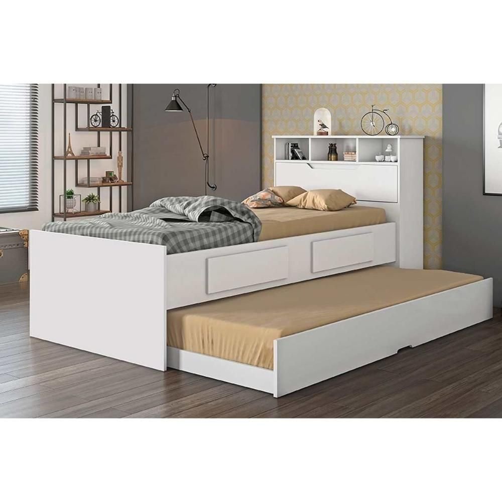 Cama Multifuncional Juvenil Ravena C- 2 Gavetas e Auxiliar Branco ...