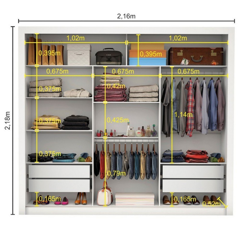 Guarda Roupa Casal Califórnia 3 Portas e 4 Gavetas com Espelho Carioca ...