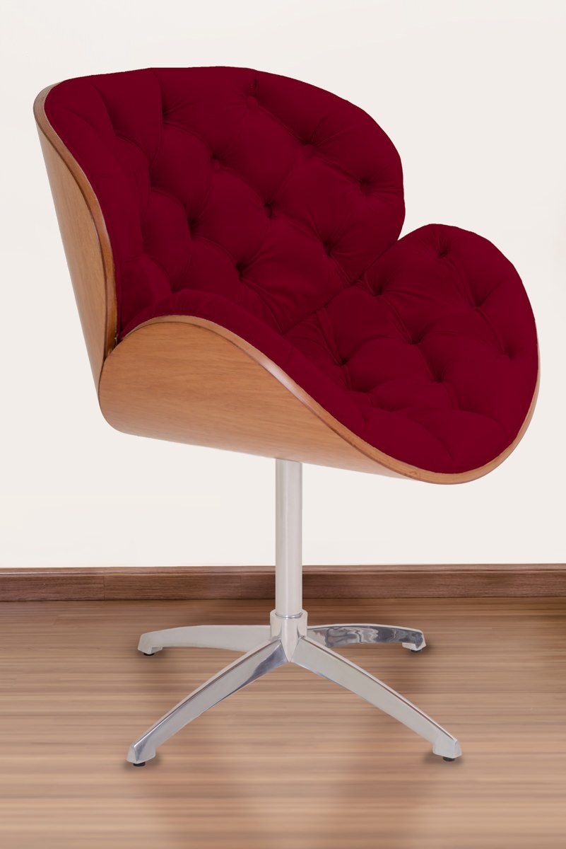 Poltrona Decorativa Bella Laminada Pé Giratório de Alumínio Capitonê Cor:vinho | MadeiraMadeira