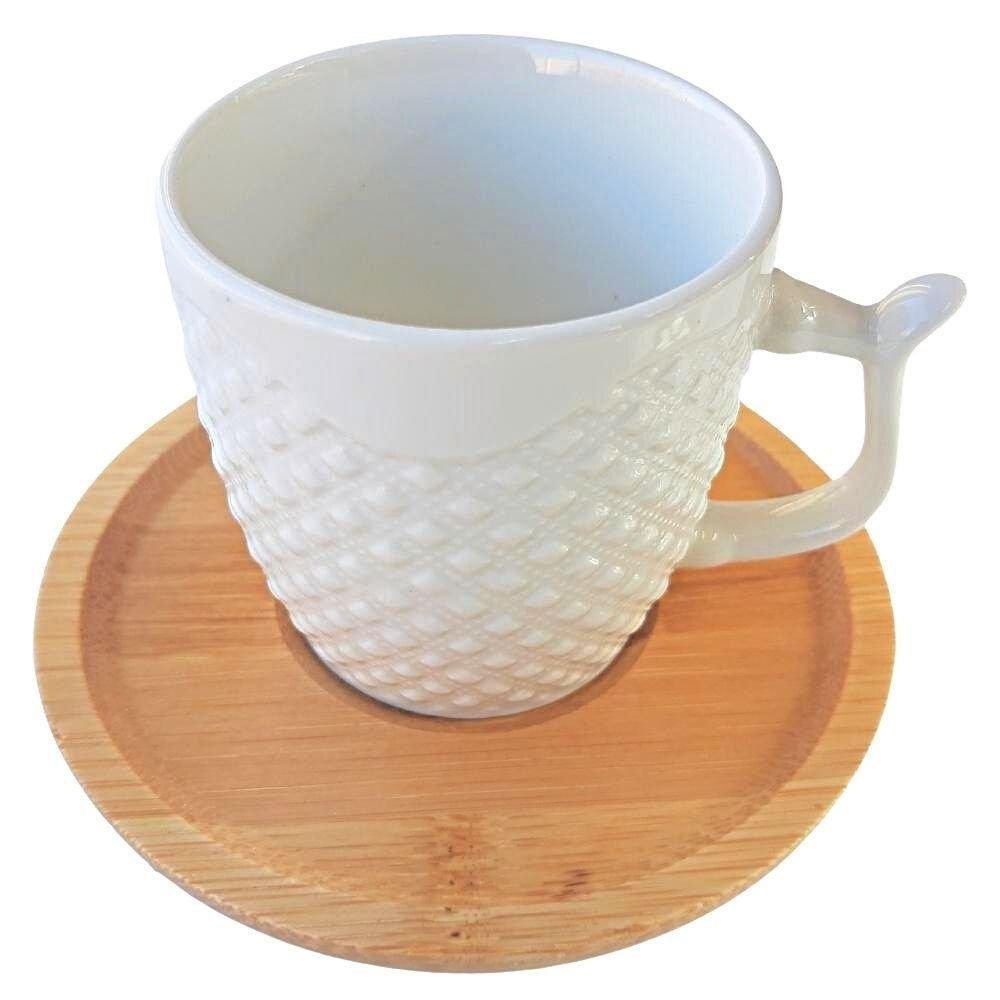 Jogo de Xícaras em Porcelana com Pires em Bambu 90ml 12 Pcs ...