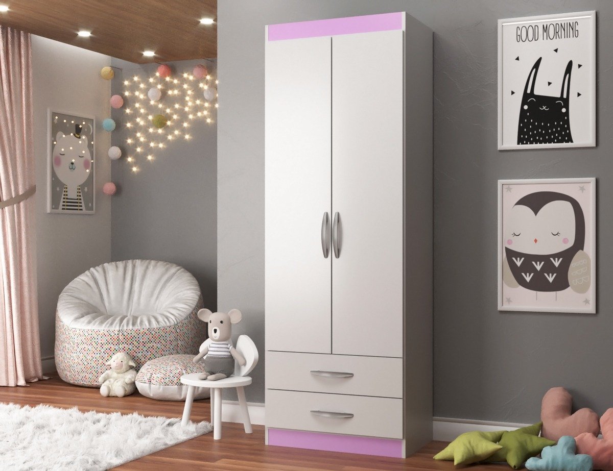 Guarda Roupa/Roupeiro Infantil 2 Portas 2 Gavetas Branco/Rosa ...