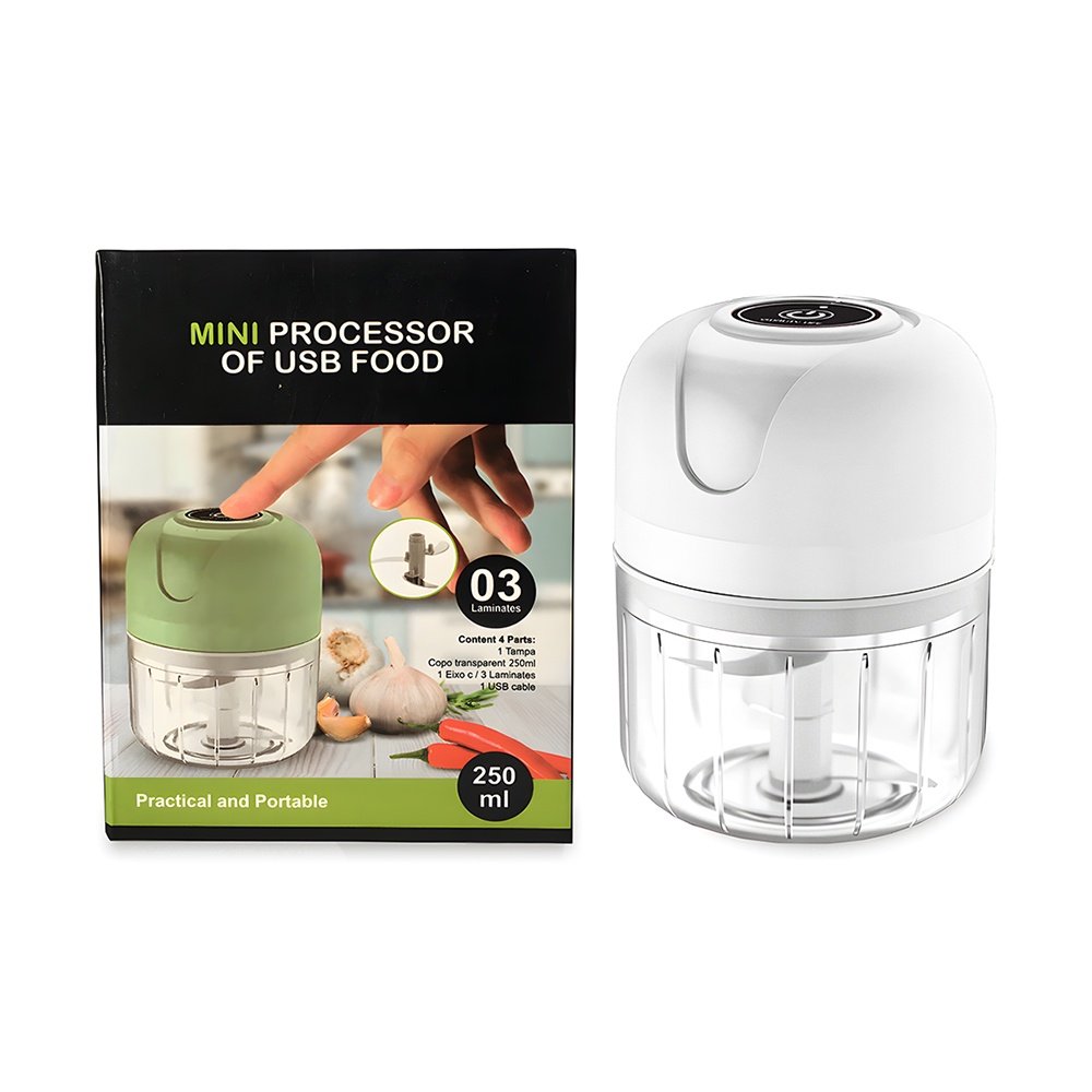 Mini Processador Recarregável Usb 250ml 3 Lâminas - Branco | MadeiraMadeira