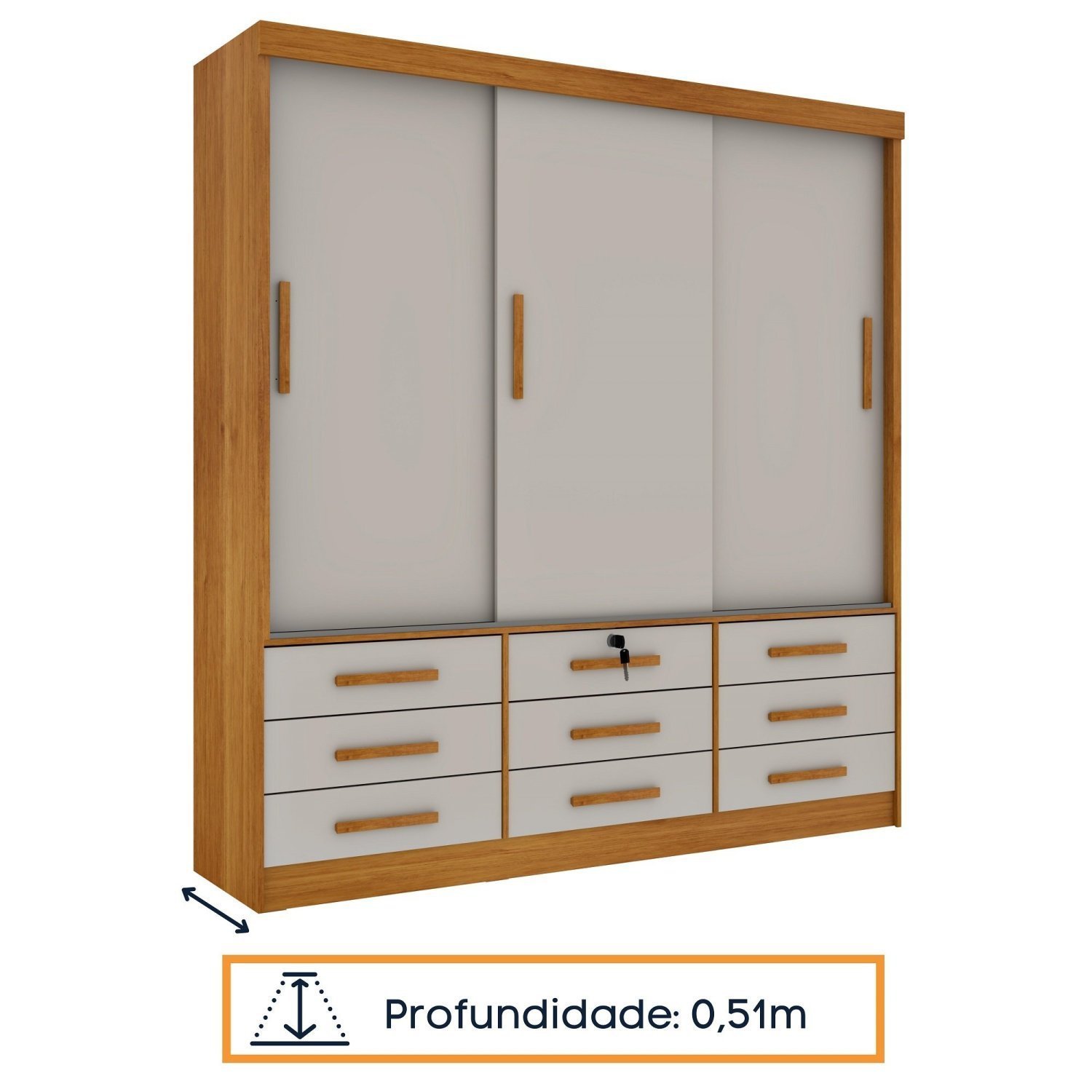 Guarda Roupa Casal 3 Portas de Correr 9 Gavetas Chicago Tcil Móveis | MadeiraMadeira