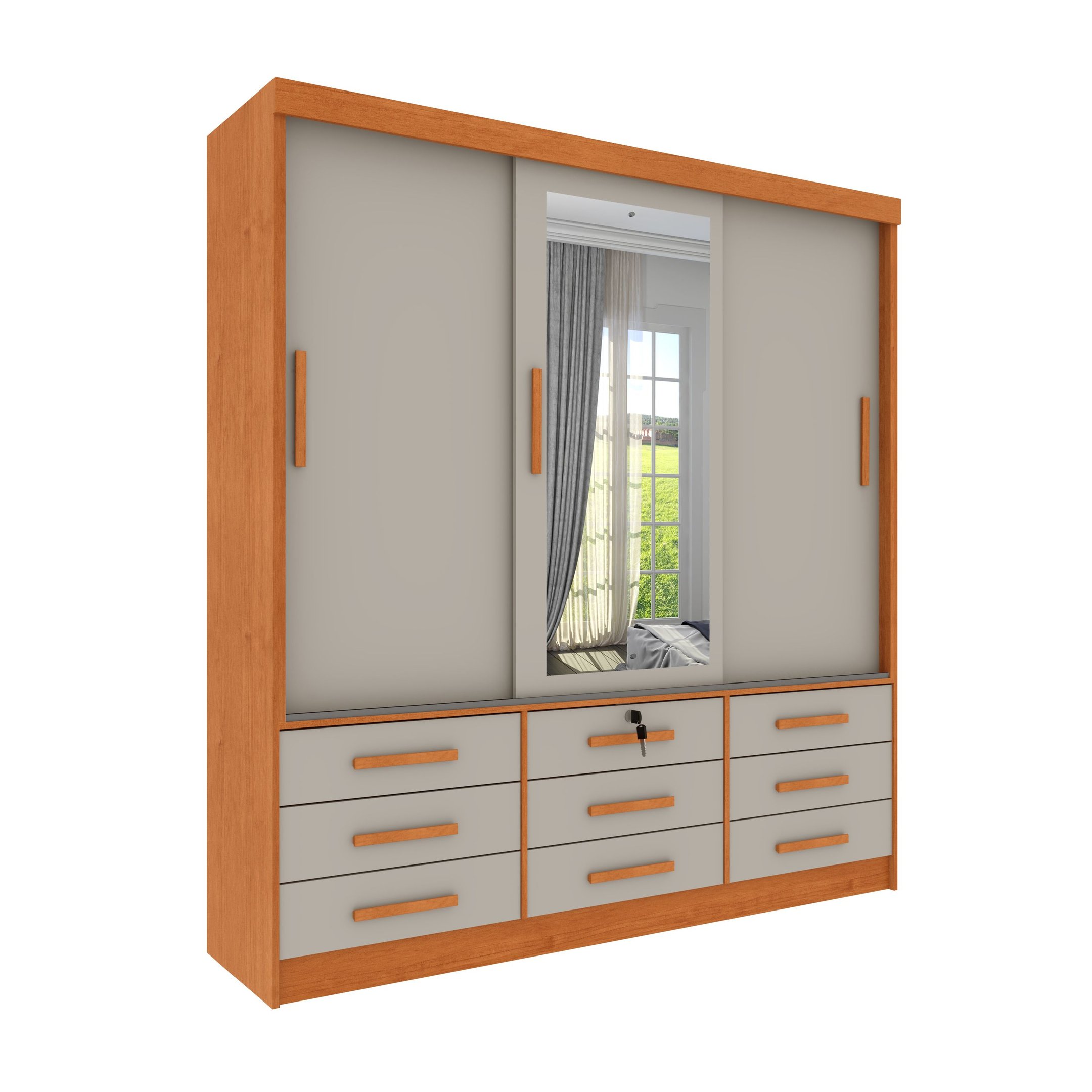 Guarda Roupa Casal com Espelho 3 Portas de Correr 9 Gavetas 199cm Chicago | MadeiraMadeira