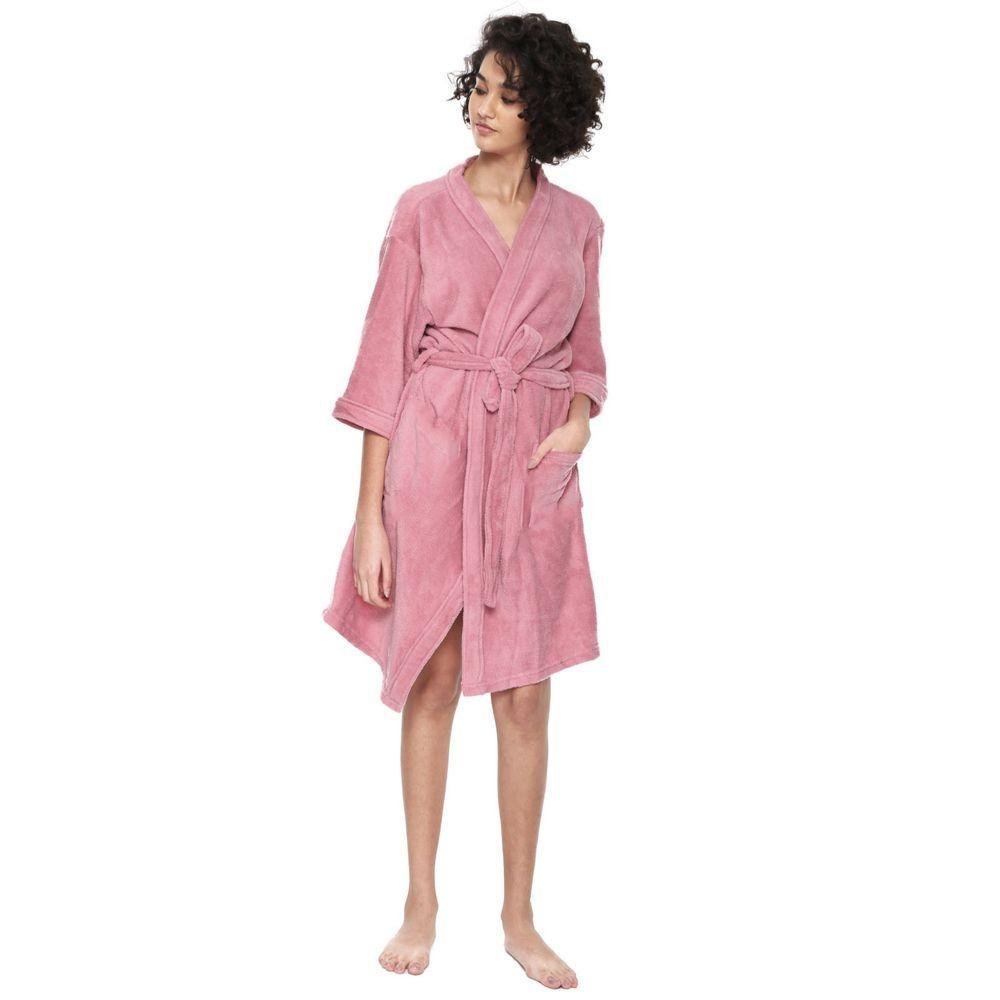 Roupão Robe Aveludado Soft Plush Microfibra Rosê | MadeiraMadeira